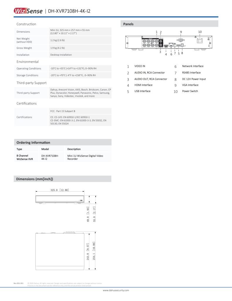 DAHUA DH-XVR7108H-4K-I2 - OES Asia Solutions