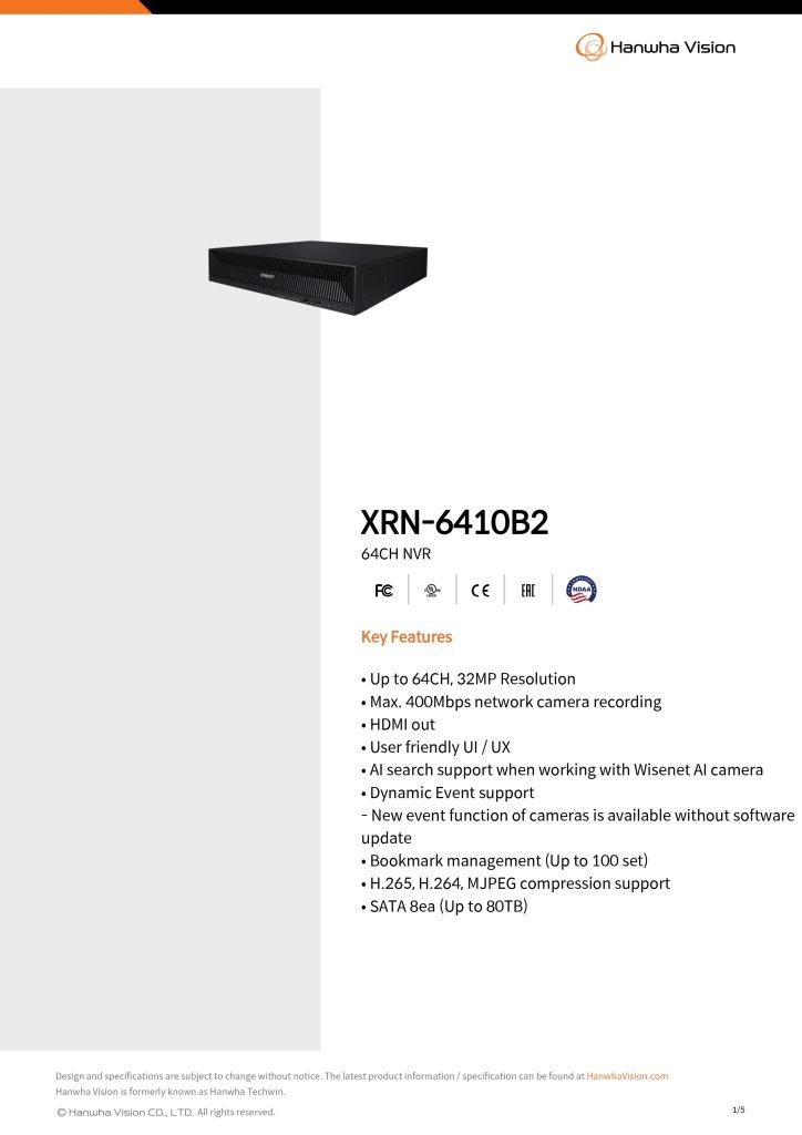 HANWHA VISION XRN-6410B2 - OES Asia Solutions