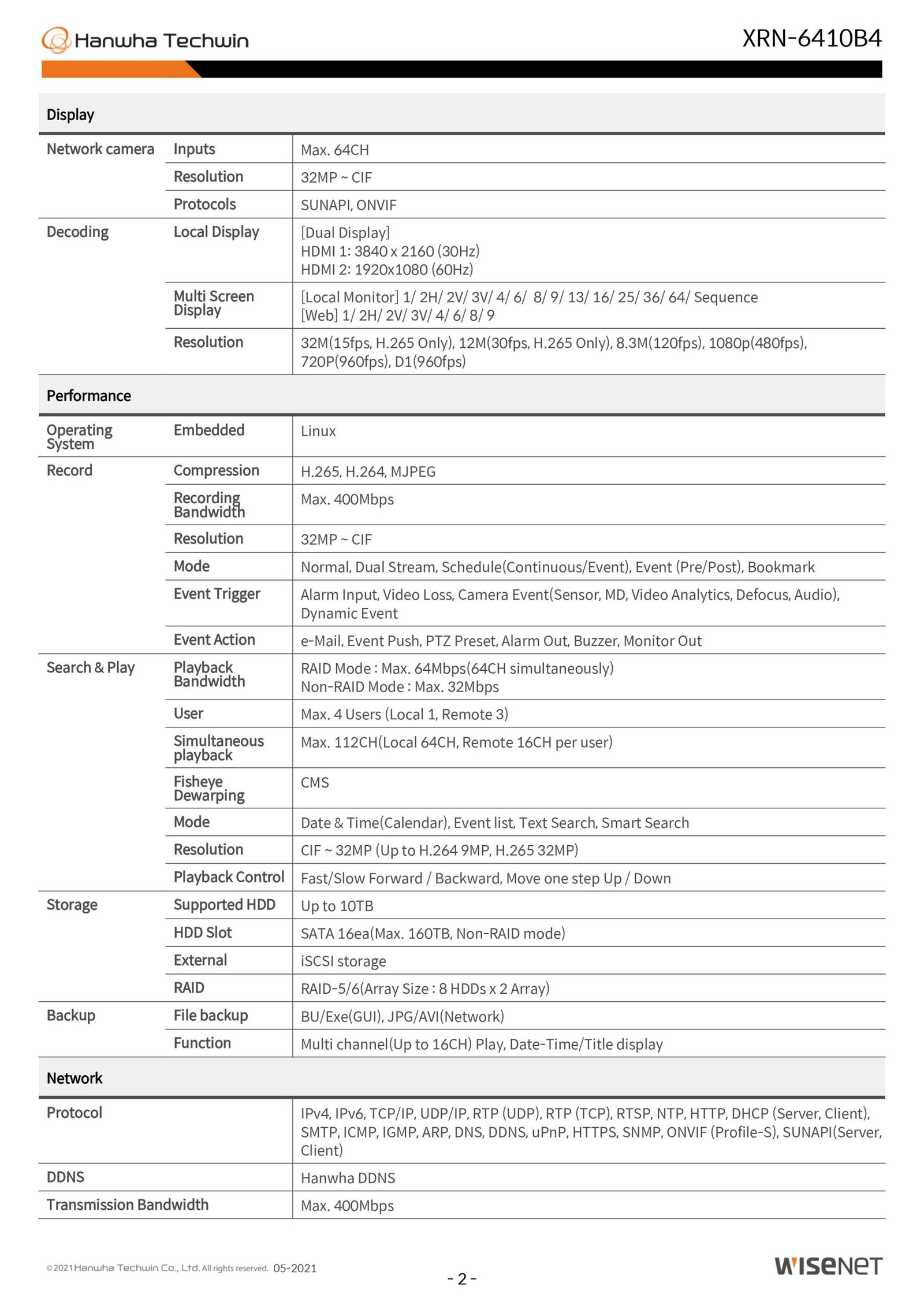 HANWHA VISION XRN-6410B4 - OES Asia Solutions