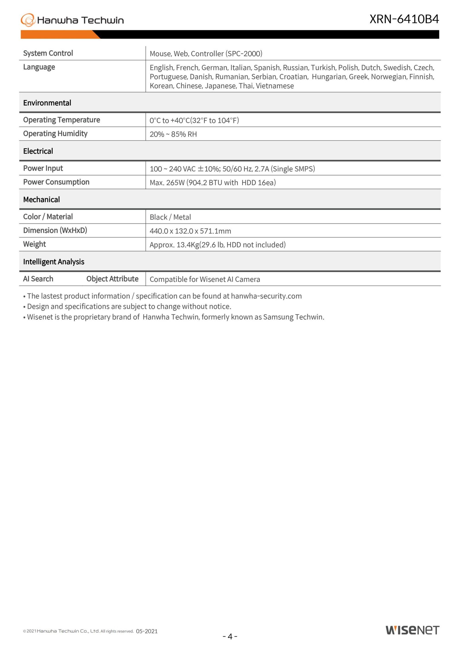 HANWHA VISION XRN-6410B4 - OES Asia Solutions